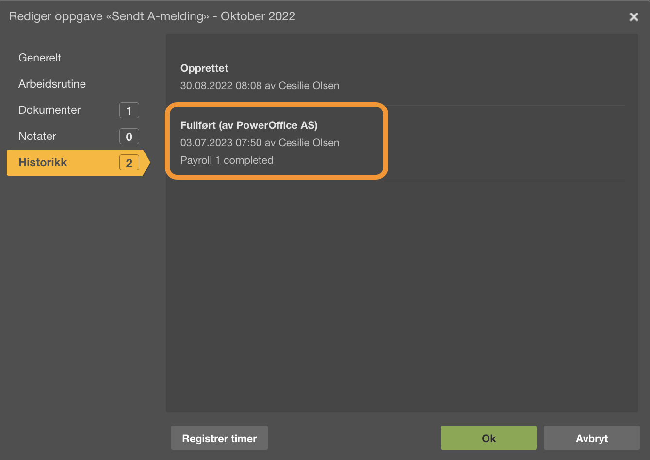 Oversikt "automatiske handlinger" på Lønn kjørt i Go – PowerOffice ...