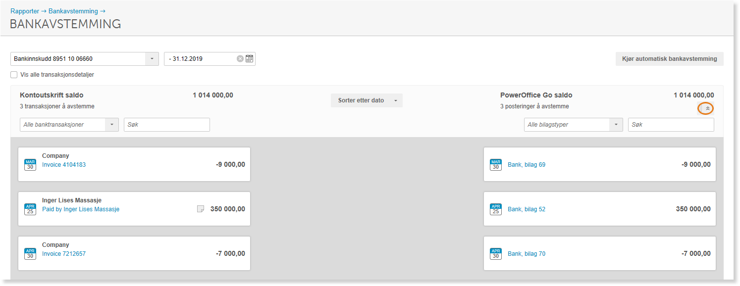 Utfør bankavstemming – PowerOffice Hjelpesenter