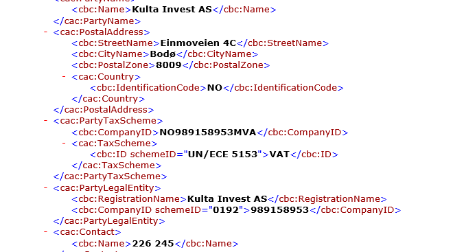 Hva legger seg hvor i xml fil i en faktura som er sendt fra GO som EHF ...